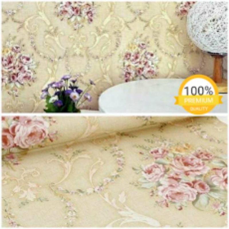 Jual Wallpaper Dinding Krem Bunga Cantik Sticker Dekorasi Ruang Dan ...