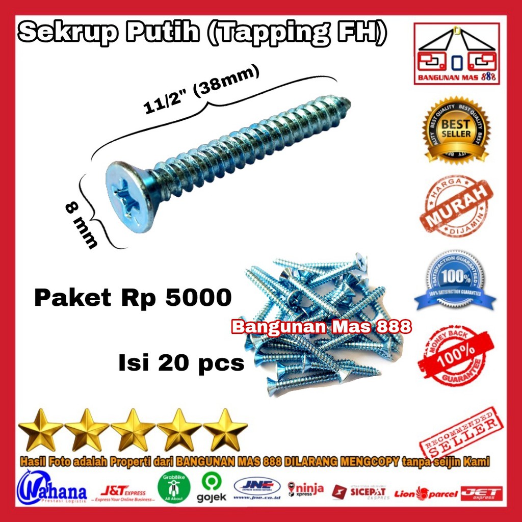 Jual SEKRUP PUTIH 8X11/2 in isi 20 pcs ( kepala 8mm x panjang 38mm ...