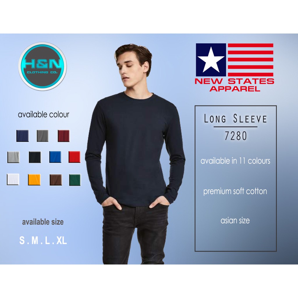 Jual NSA New States Apparel Premium cotton longsleeve 7280 Kaos polos ...