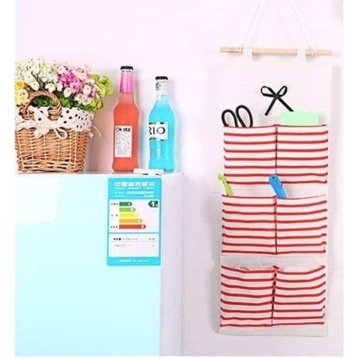 Jual TASTEMPAT- RAK TAS GANTUNG 6 POUCH KANVAS SALUR STRIPE DILENGKAPI ...