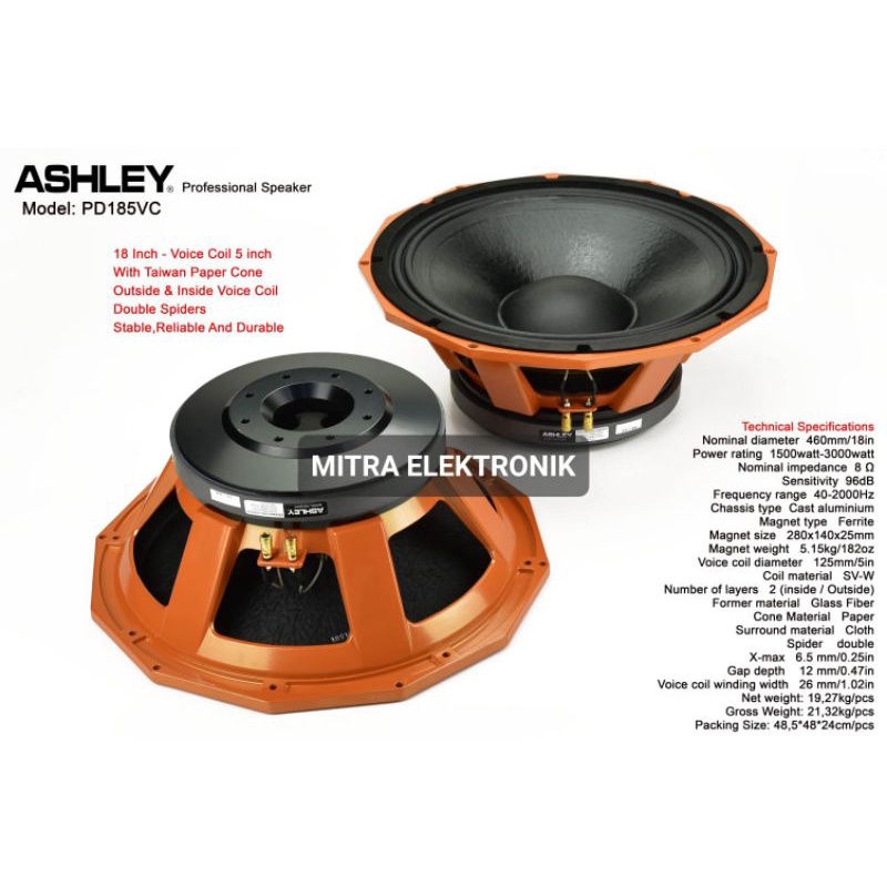Jual Speaker Component Ashley PD 185VC 18 inch Original Ashley PD185VC Speaker PD 1850 Ashley ...