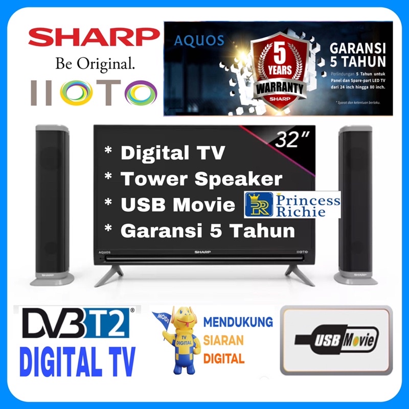 Jual Led tv digital Sharp 32 inch 2T-C32BD1i dengan speaker tower ...