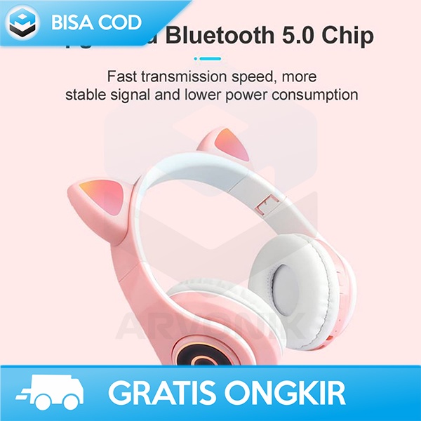 Jual HEADPHONE LUCU HEADSET BLUETOOTH TELINGA KUCING 400MAH 10 METER ...