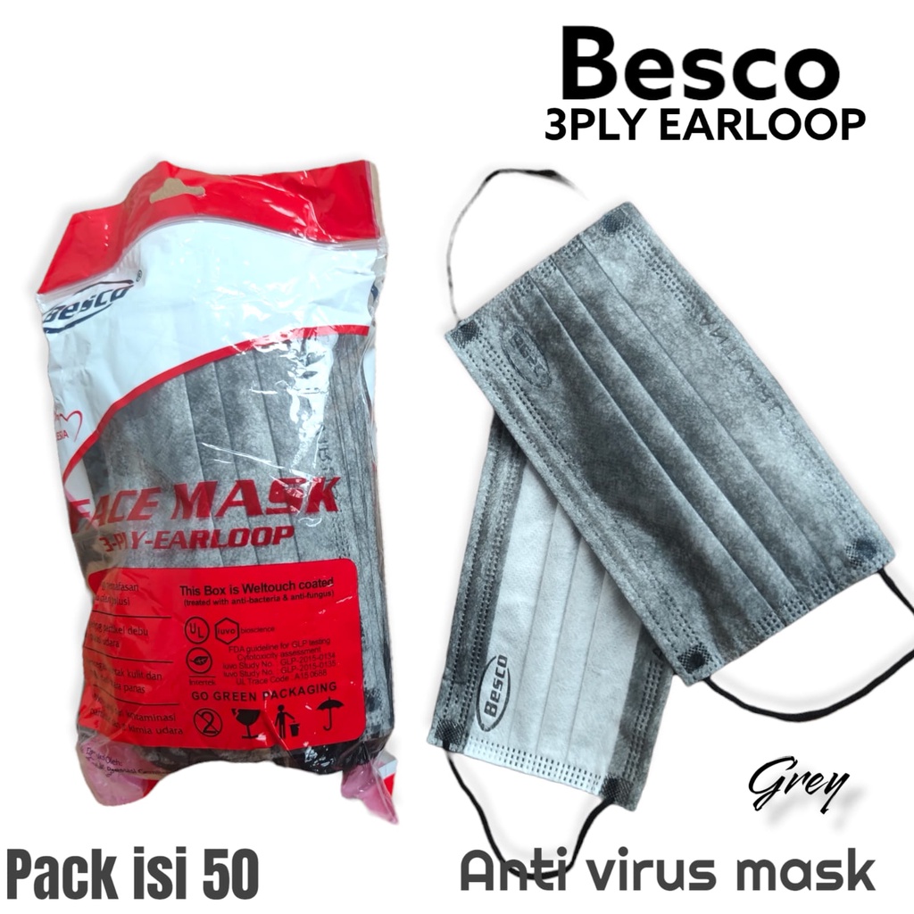 Jual BESCO DMS - MASKER 3PLY ANTI VIRUS TEBAL MEDICAL GRADE Earloop BOX ...