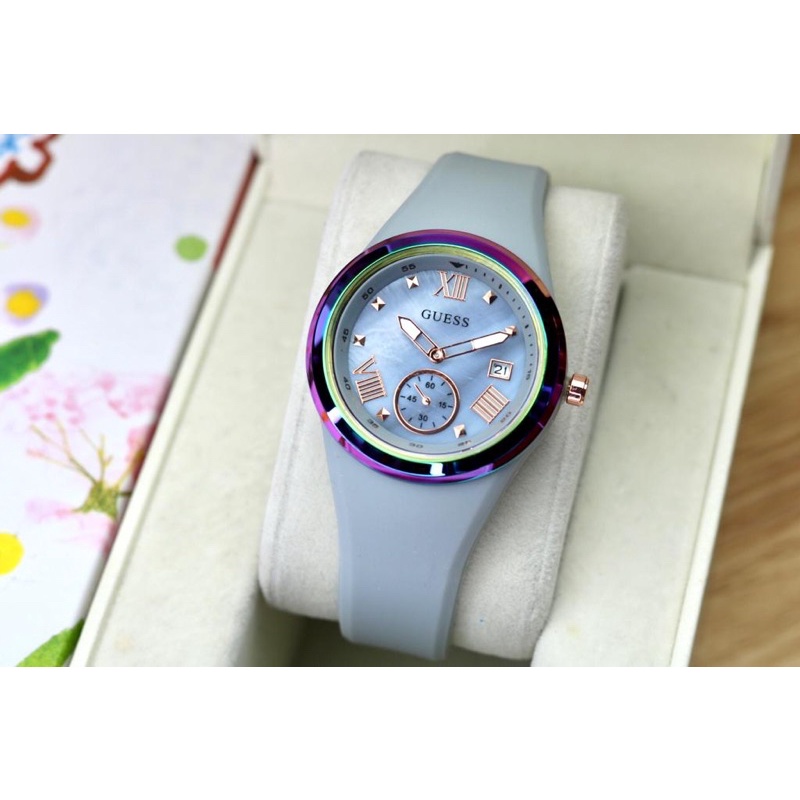 Jual Jam Tangan Wanita Guess Karet Rubber Ring Pelangi Detik Bawah ...