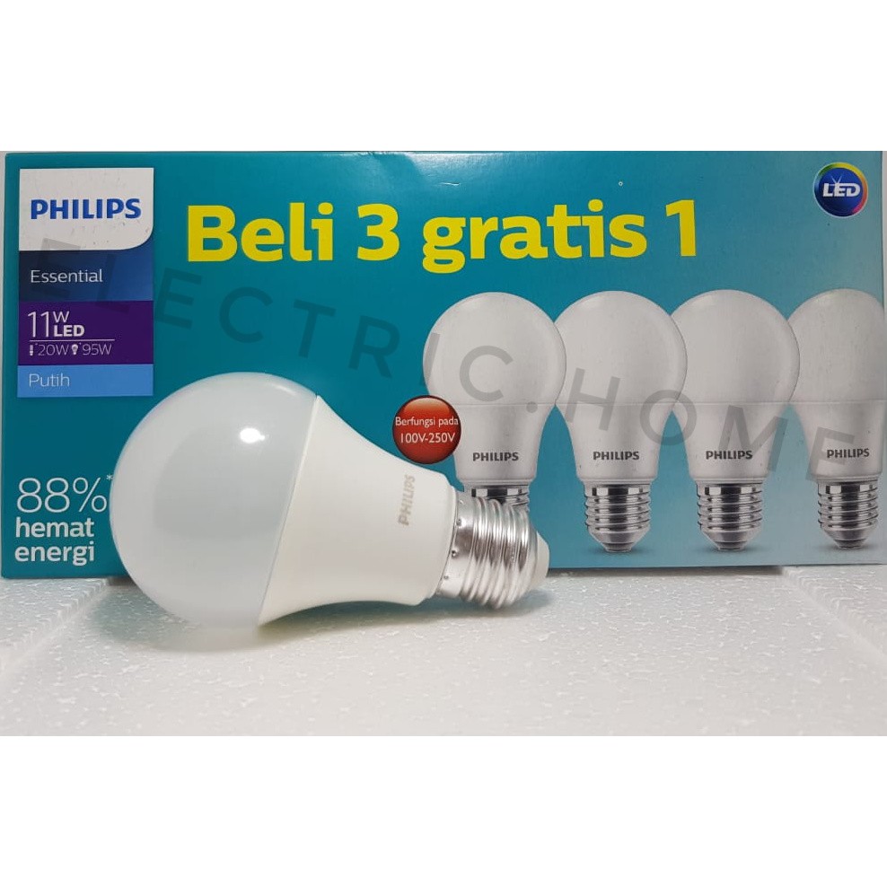 Jual Paket isi 4 lampu PHILIPS LED Essential 11 WATT 11W PUTIH LED ...