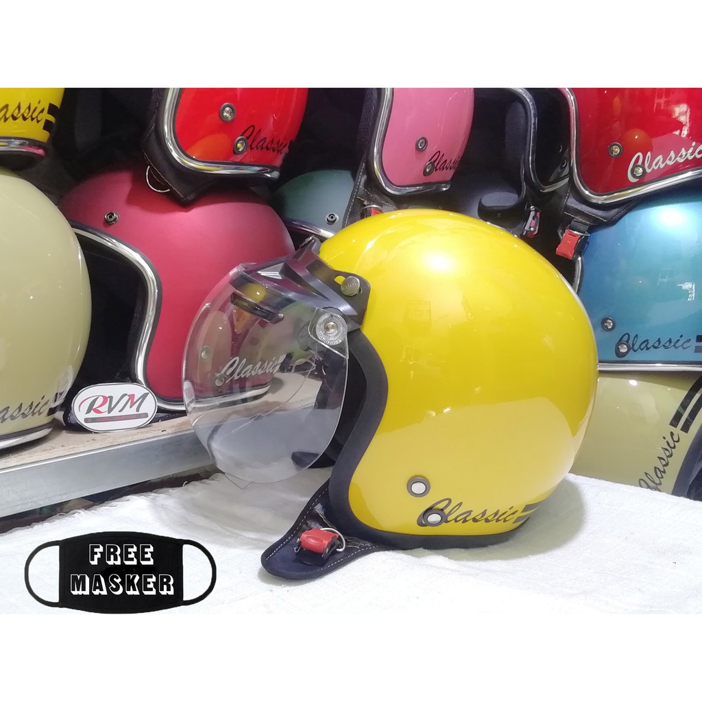 Jual HELM BOGO CLASSIC DEWASA WARNA KUNING KACA BENING [BEST SELLER ...