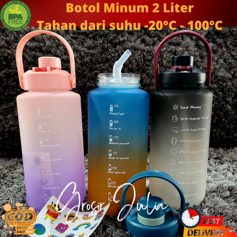 Jual Botol Air Minum BULAT Viral 2 Liter Gradasi Pelangi Tutup Putar ...