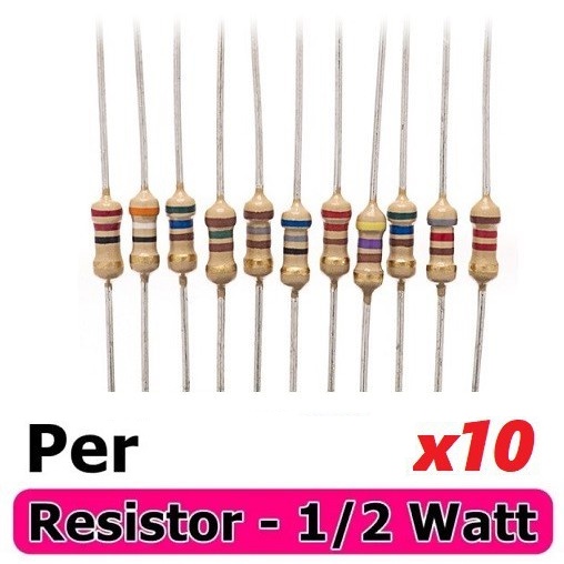 Jual Resistor 1/2 watt Toleransi 5% isi 10 pcs Resistor 0.5W Metal Film Semua Ukuran 1/2 watt ...