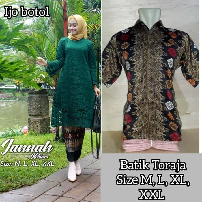Jual Couple Kebaya Brukat Warna Ijo Botol Kemeja Toraja / Couple Modern ...