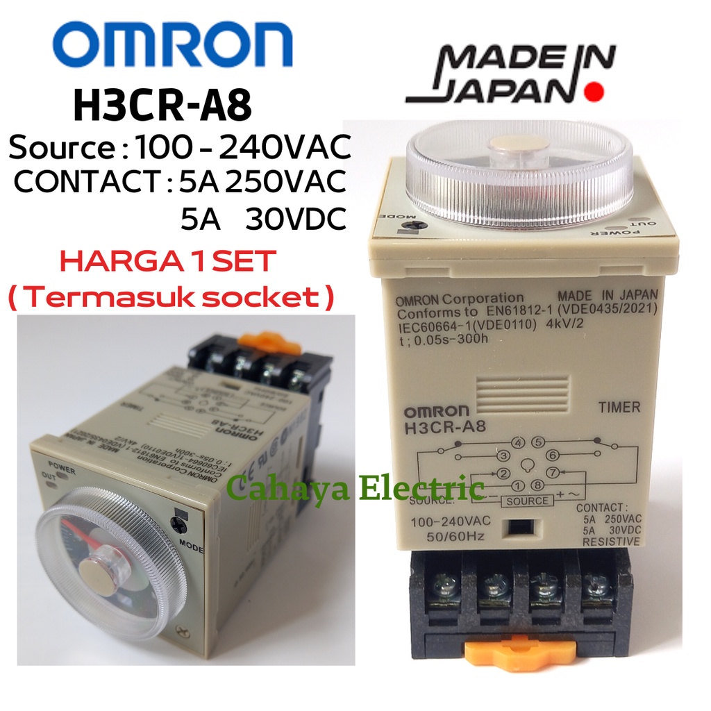Jual TIMER OMRON H3CR- A8 H3CR A8 220VAc lengkap dengan Socket PE56 ...