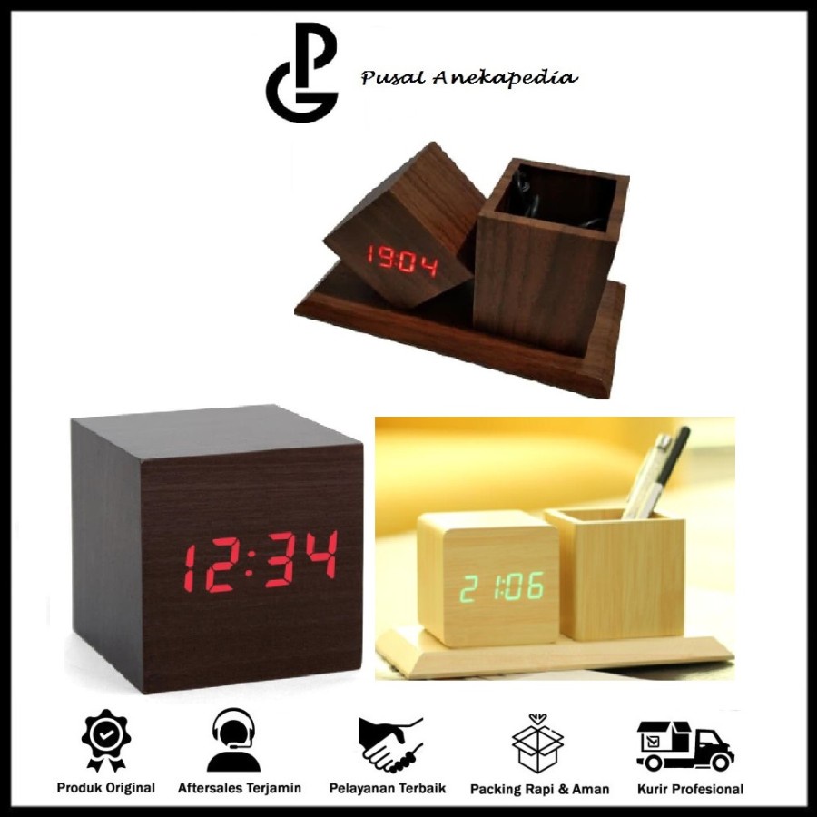 Jual Jam Meja Kayu Kotak - Jam Meja Hias Kotak - Jam Kayu Digital LED ...