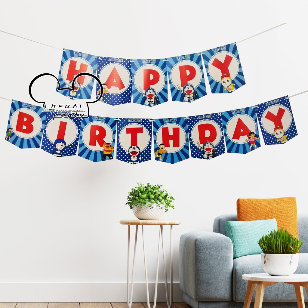 Jual Banner Happy Birthday Doraemon / Bunting Flag Karakter Doraemon ...