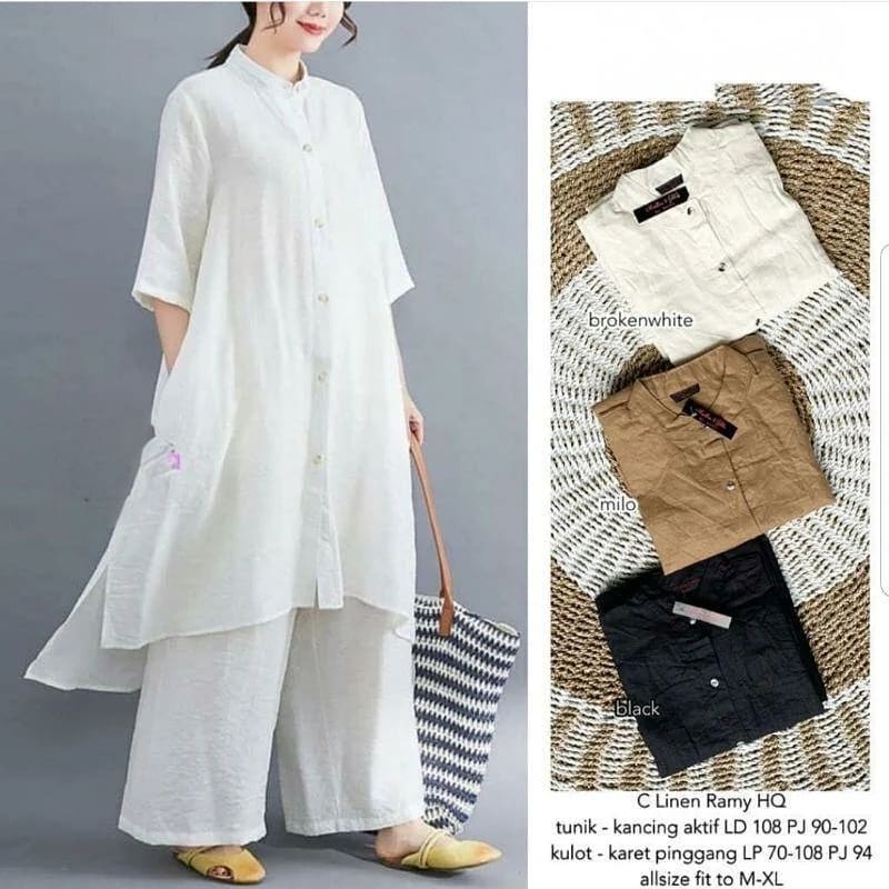 Jual Titan One Set / Set Tunik + Celana Jumbo Bahan Katun Linen ...