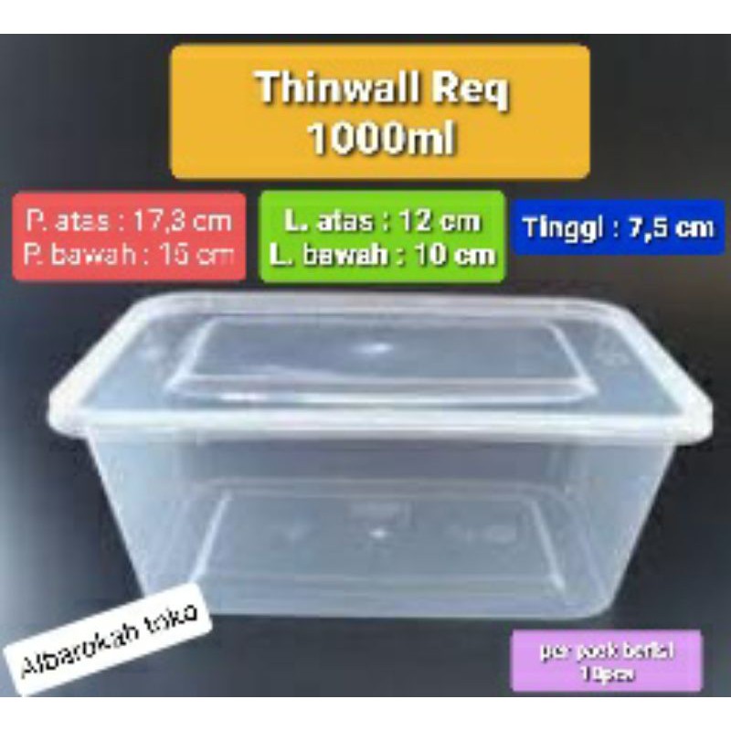 Jual Thinwall Rectangle 1000 Ml 1liter Kotak Makanan Bening Persegi