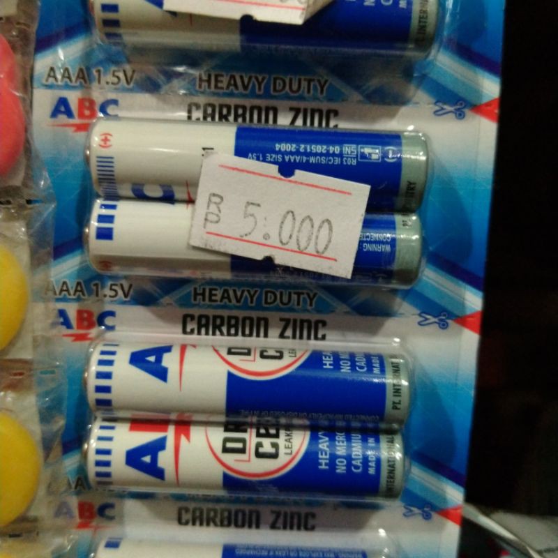 Jual Baterai ABC ukuran AAA 1,5 Volt, (ukuran sgt kecil, biasa utk ...