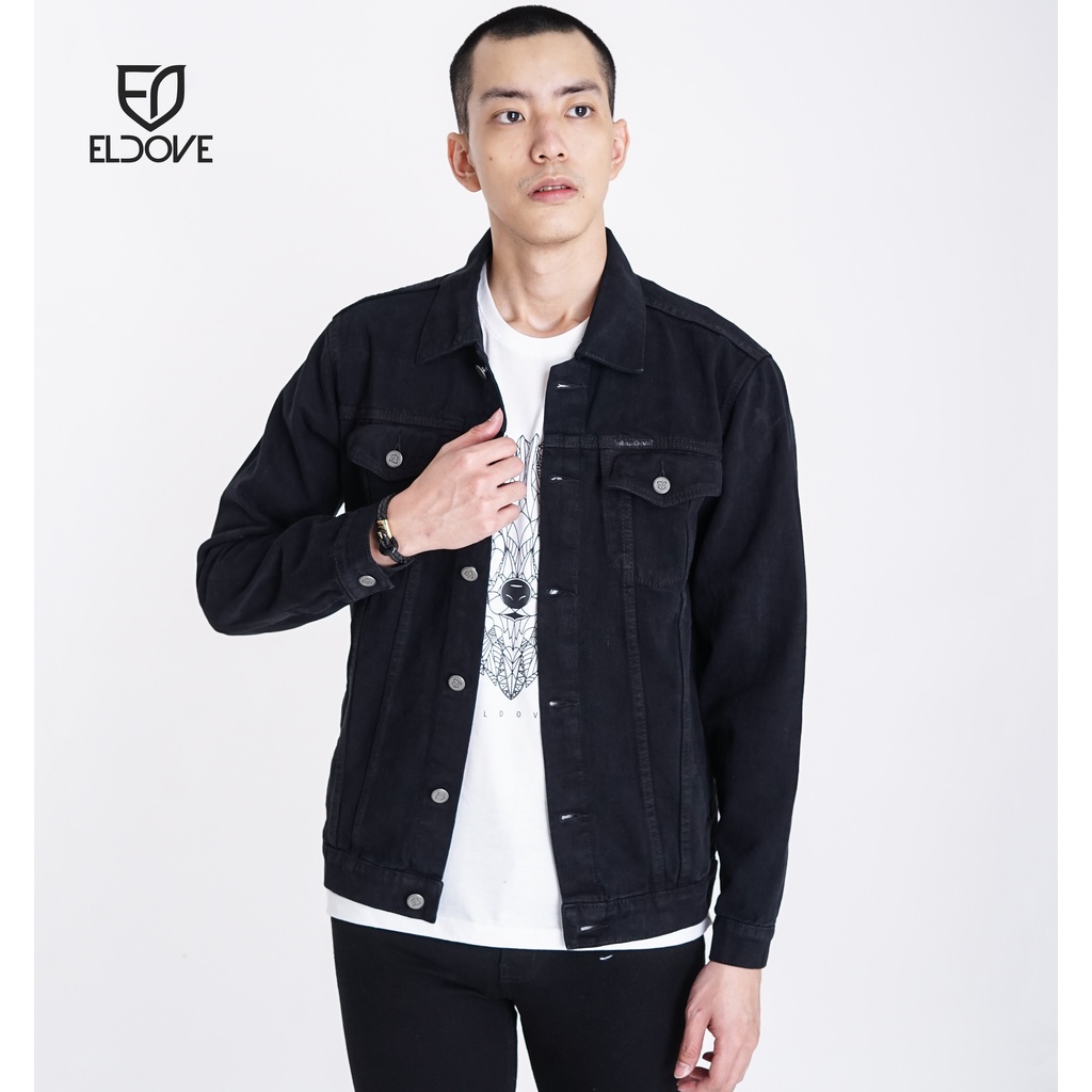 Jual Eldove Denim Jacket Black 5033 | Shopee Indonesia