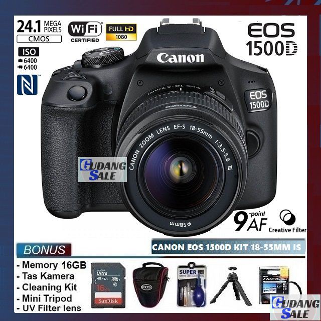 Jual [NEW] KAMERA CANON EOS 1500D + LENSA KIT 18-55MM IS WIFI - GARANSI 1 TAHUN - CAMERA DSLR ...