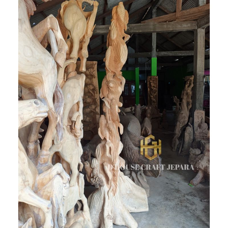 Jual Patung Ukir Ikan Relief Pajangan Ruangan Kayu Jati Tinggi 230cm ...