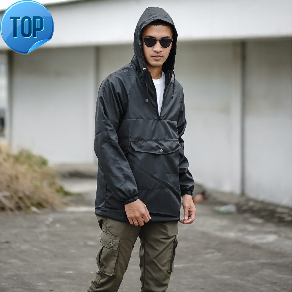Jual JAKET PRIA - JAKET CAGOULE POLOS BGSR - JAKET CAGOULE SIMPLE BLACK ...