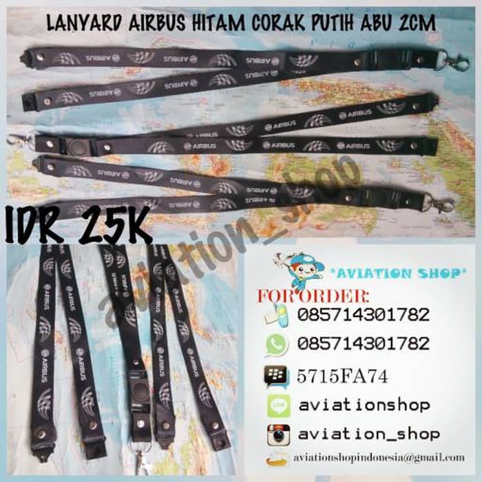 Jual LANYARD AIRBUS HITAM CORAK ABU PUTIH 2cm | Shopee Indonesia