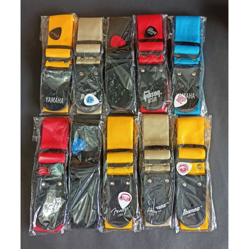 Jual strap gitar/guitar/bass polos akustik/elektrik/nilon bonus pick ...