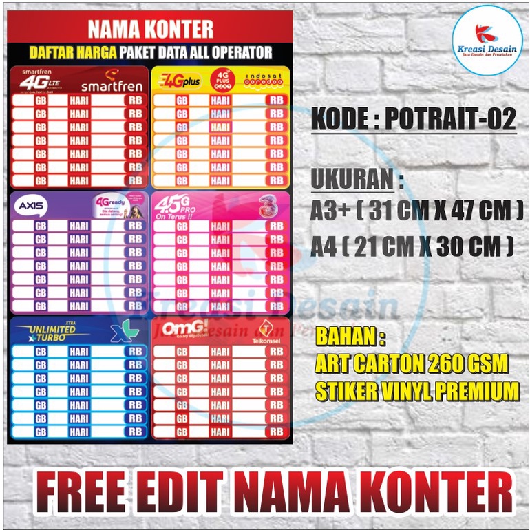 Jual POSTER PAKET DATA ALL OPERATOR ( FREE edit NAMA KONTER ) | Shopee ...