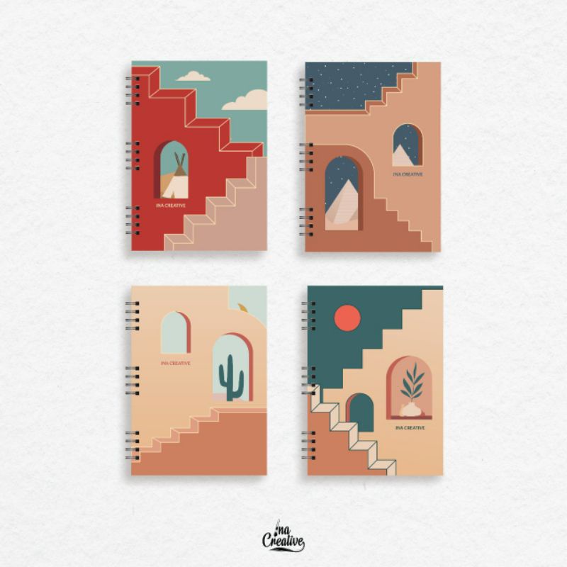 Jual Ina Creative Notebook Spiral Hardcover Diecut A5 | | Spiral ...