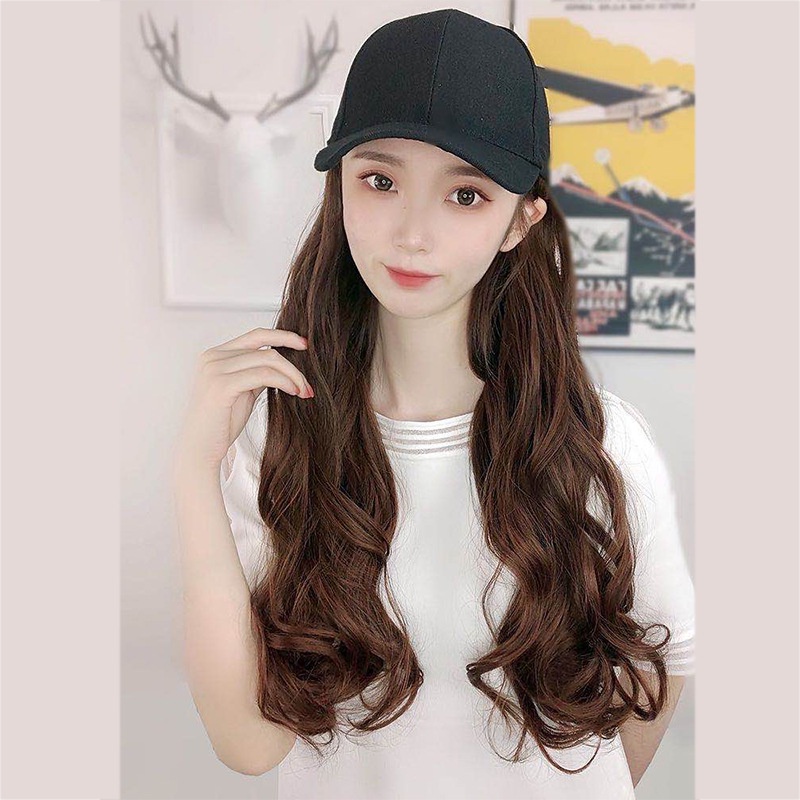 Jual New Wig Topi Rambut Panjang Wanita Korean Version / Wig Hat Women ...