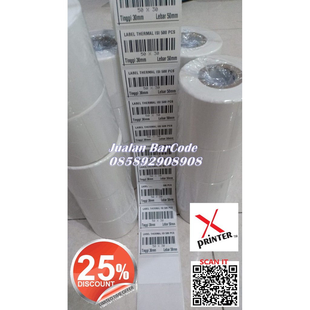 Jual KERTAS LABEL STIKER THERMAL 50x30 | 50 x 30 1 BARIS Printer ...