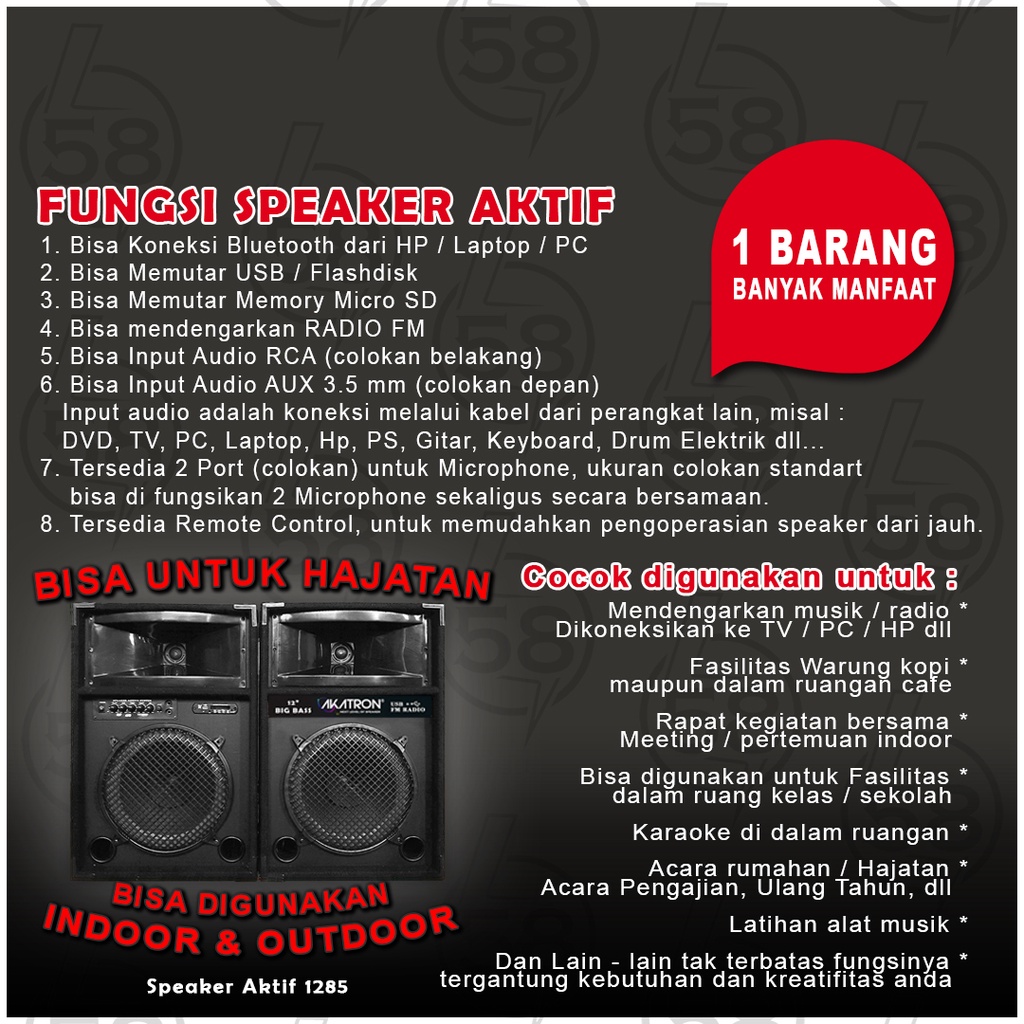 Jual AKATRON SPEAKER AKTIF 12 IN INCH INCHI SUBWOOFER + BLUETOOTH DAPAT ...