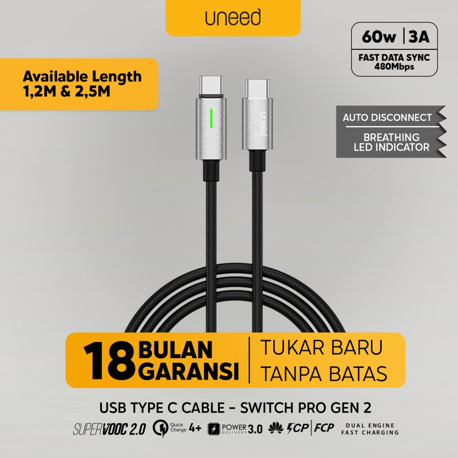 Jual UNEED Kabel Data Auto Disconnect Type C to Type C QC PD 60W - UCB45CC | Shopee Indonesia