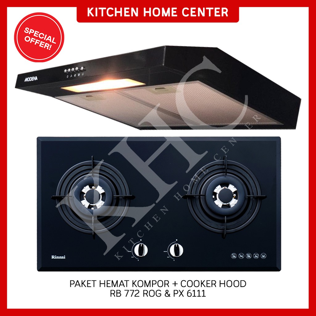 Jual PAKET KOMPOR COOKER HOOD RINNAI MODENA RB 772 ROG + PX 6111 | Shopee Indonesia