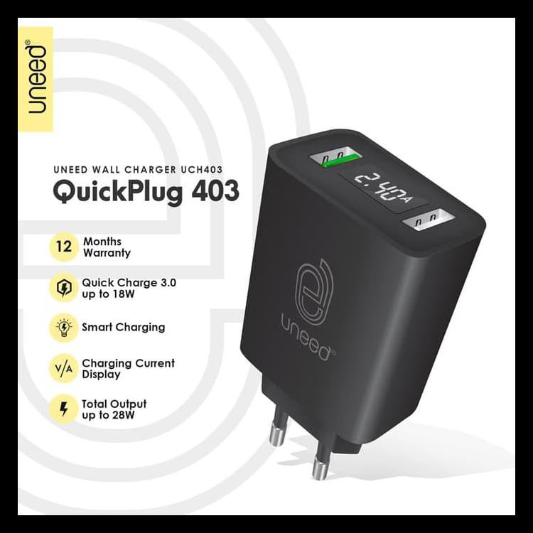 Jual UNEED QuickPlug Smart Charger QC 3.0 with LED Display - UCH403 ...