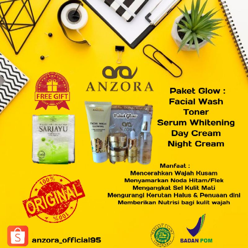 Jual ANZORA SKINCARE PAKET GLOW WHITENING / FLEK ( FREE KAPAS ...