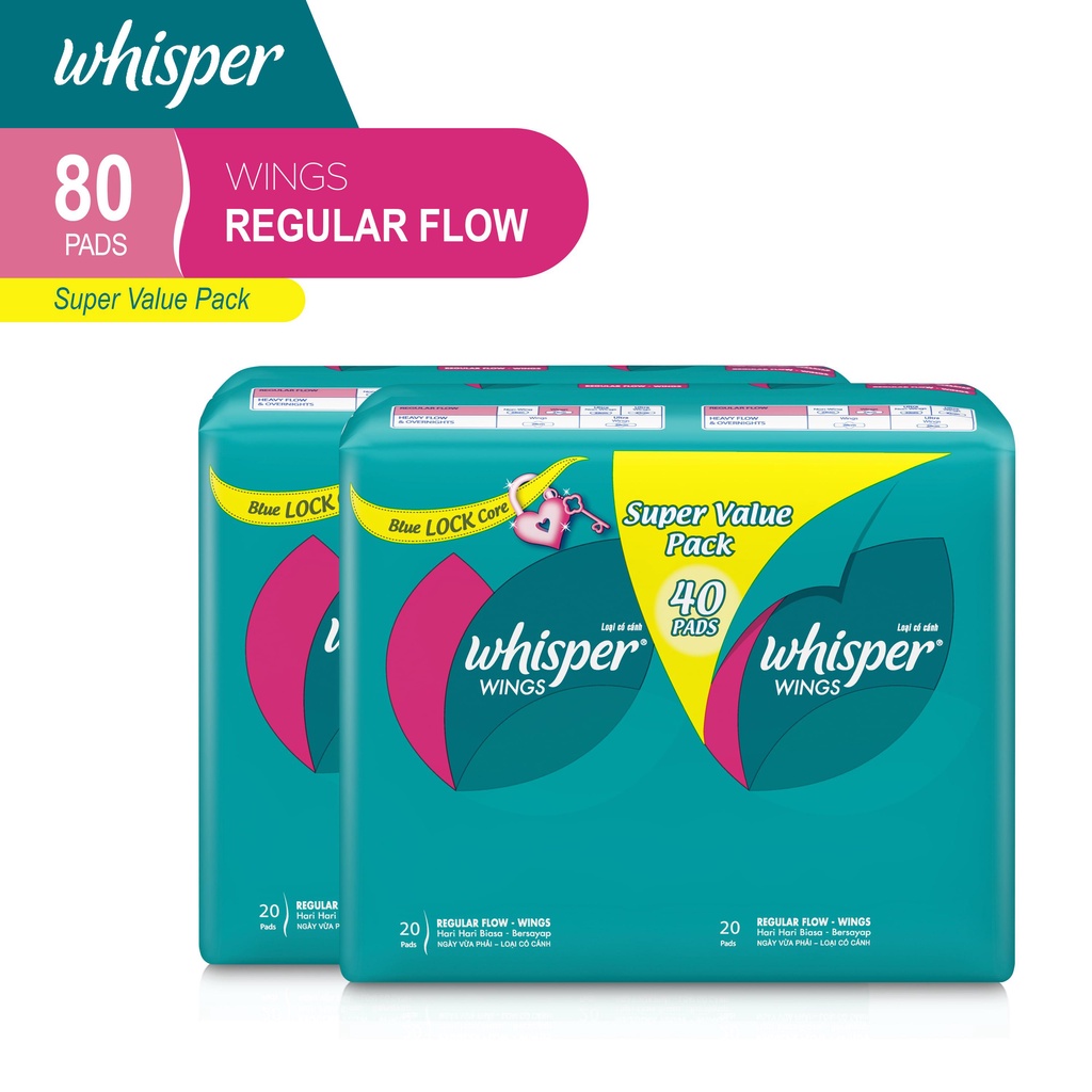 Jual Whisper Pembalut Sanitary Pads Regular Flow Wings Isi 40 Paket Isi ...