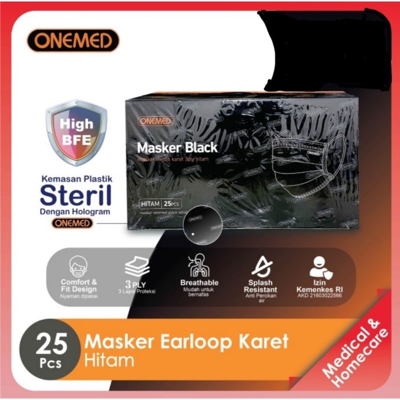 Jual MASKER BEDAH ALL BLACK MASKER EARLOP HITAM FULL BLACK ONEMED ...