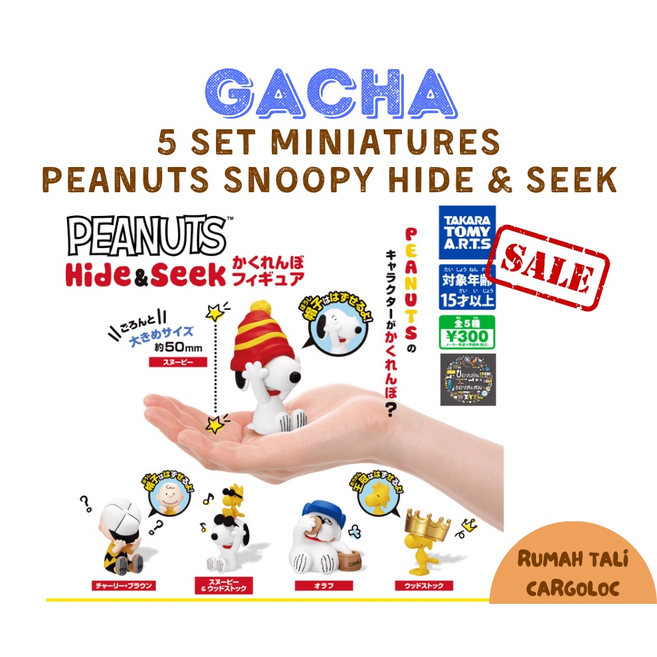 Jual Mainan Miniatur GACHA SET 5 MINI PEANUTS SNOOPY HIDE & SEEK FIGURE ...