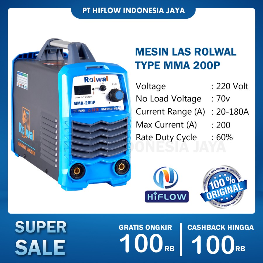 Jual Mesin las Inverter ROLWAL MMA-200P - trafo las MMA 200P HD mesin las | Shopee Indonesia