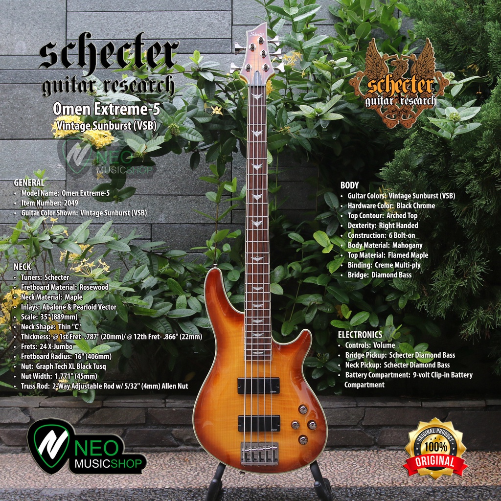 Jual Schecter Omen Extreme-5 VSB Active 5 String Electric Bass Guitar ...