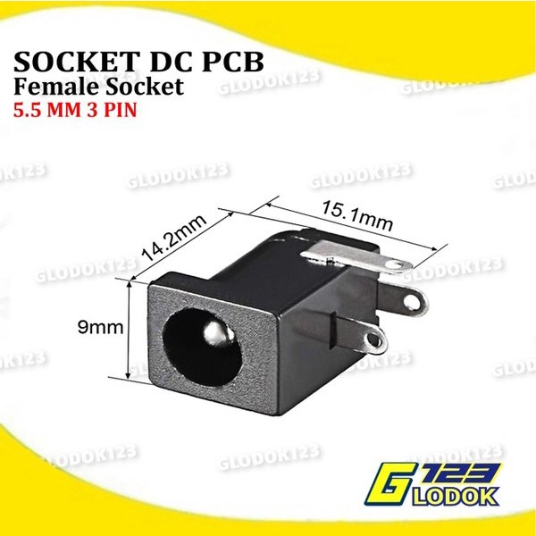 Jual Soket DC 2.1 x 5.5 mm 3 Pin Female Mount PCB Power Socket Plug In ...