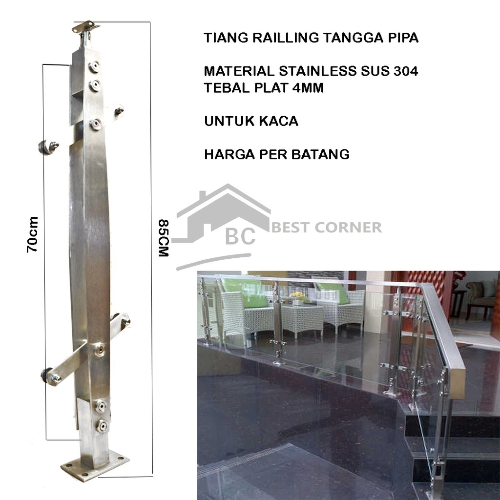 Jual Tiang Railling Tangga kaca / Ralling tangga Stainless 304 KACA ...