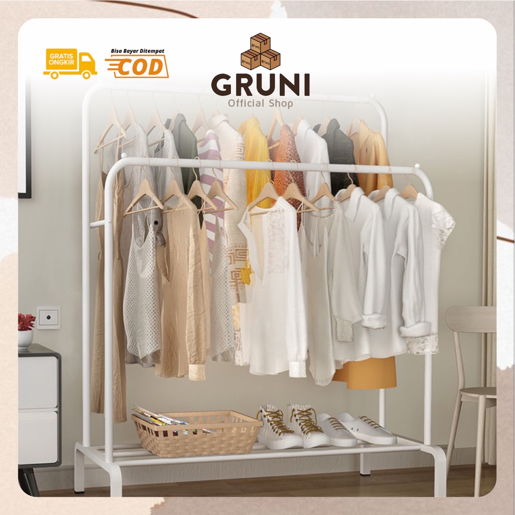 Jual GRUNI KY0007 Double Pole Big Stand Hanger Rak Pakaian Double Pole ...