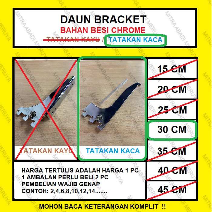 Jual Daun Bracket Kaca 30 cm Penyangga Display Kaca Ambalan | Shopee ...