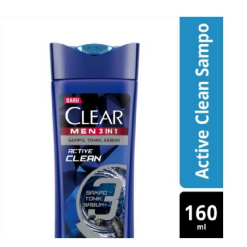 Jual CLEAR men 3 in 1 sampo ,tonik sabun ACTIVE clean 160ml | Shopee ...