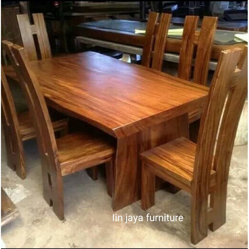 Jual Meja makan blok kayu trembesi 6 kursi plus meja terbaru | Shopee ...