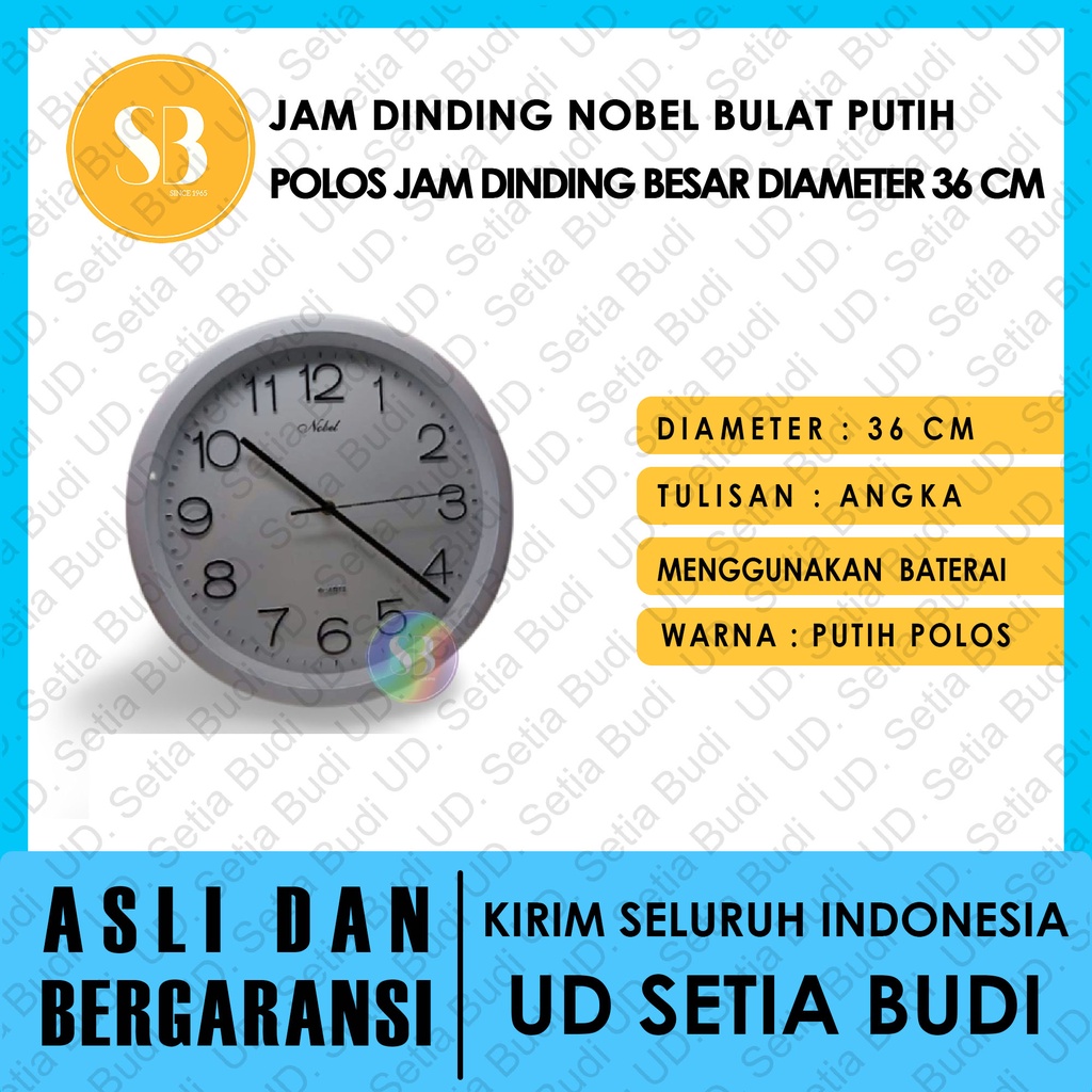 Jual Jam Dinding Nobel Bulat Putih Polos Jam Dinding Besar Diameter 36 ...