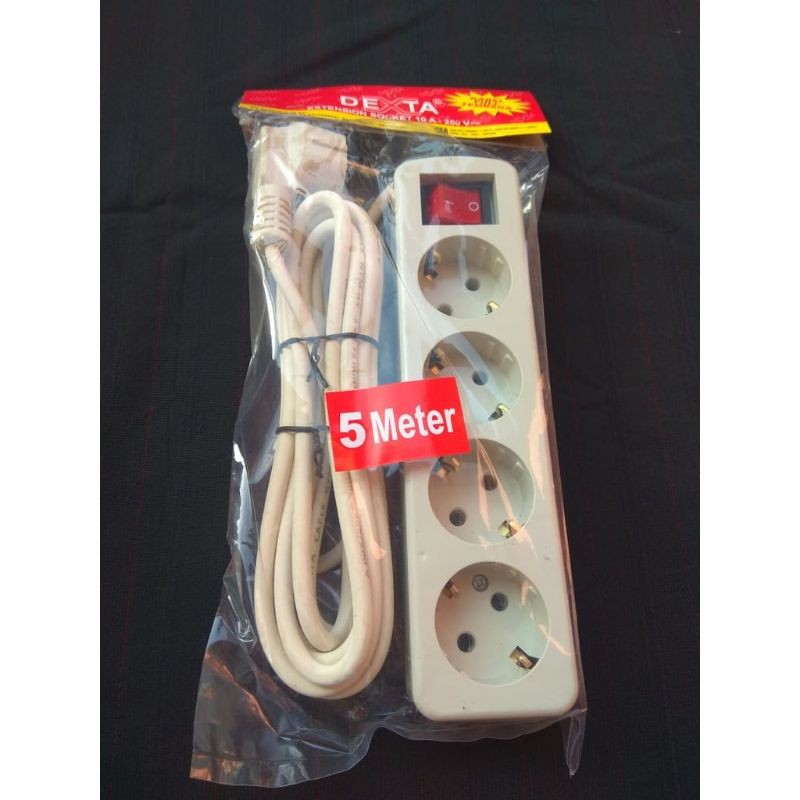 Jual Stop Kontak DEXTA Arde Listrik 4 Lubang + Kabel 5 meter + Saklar ...