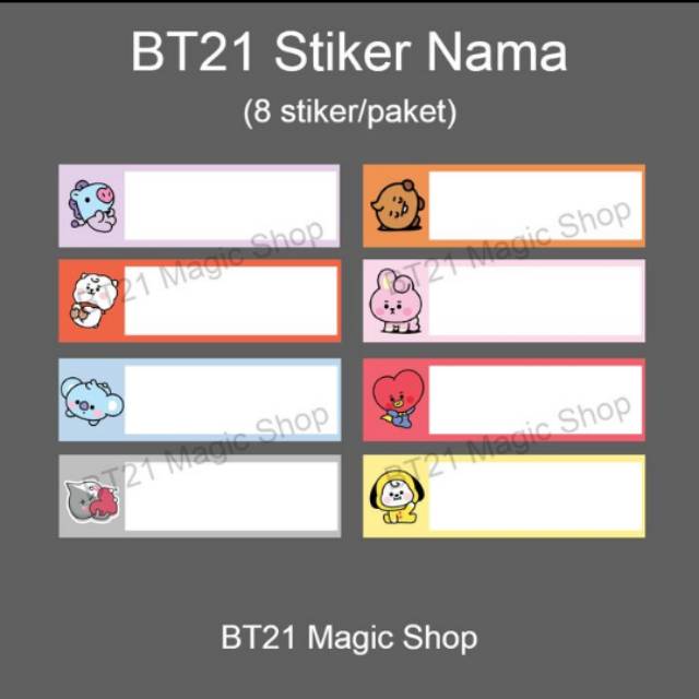 Jual [Ready Stock] Stiker Label Nama BT21 (Sticker nama, name sticker ...