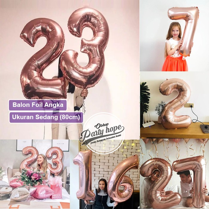 Jual Balon Angka Jumbo ROSE GOLD 80 Cm / Balon Foil Besar / balon nomor ...